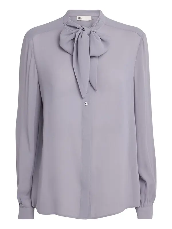 Tory Burch Georgette Pussybow Blouse - Grey