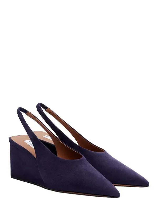 Alaïa Cube Suede Wedge Slingback Pumps - Purple