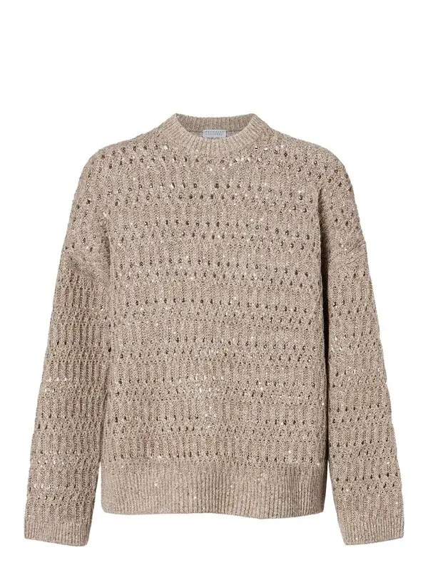 Brunello Cucinelli Sequined Linen-blend Sweater - Brown