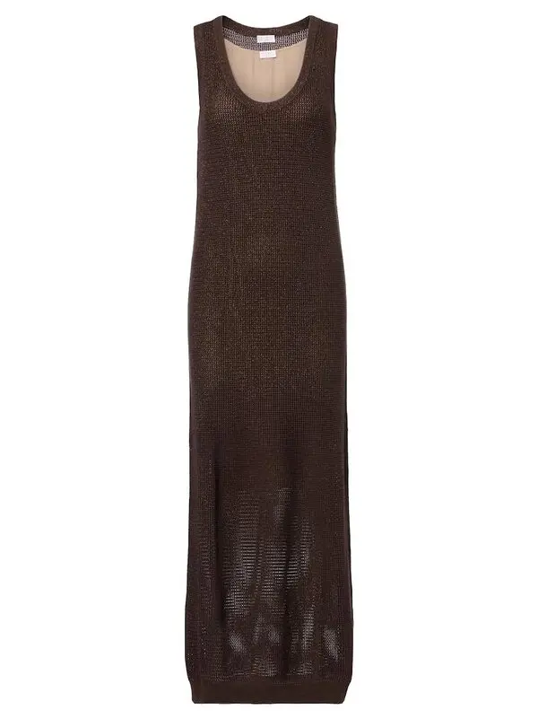 Brunello Cucinelli Open-knit Cotton-blend Maxi Dress - Brown