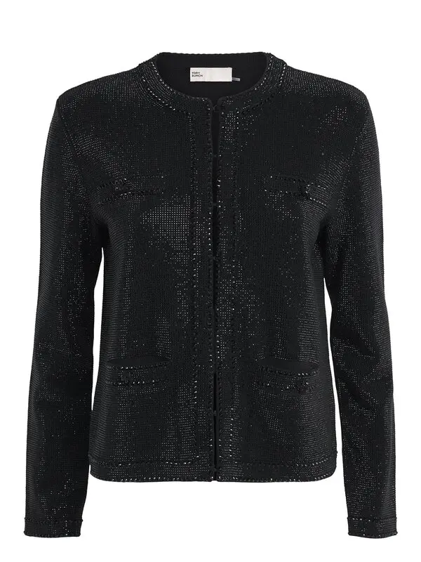 Tory Burch Wool-blend Embellished Kendra Cardigan - Black