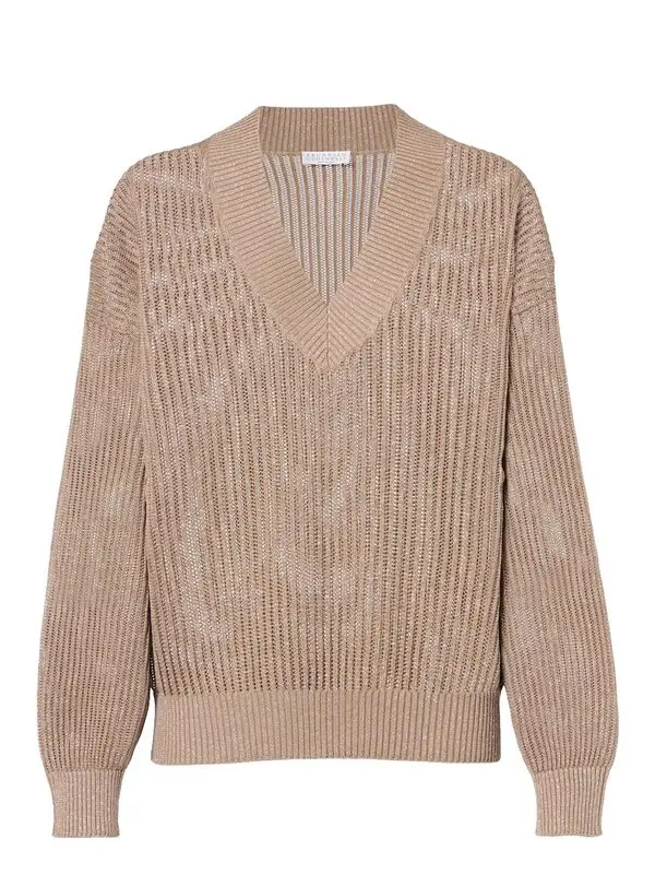 Brunello Cucinelli Cotton-blend Lamé Sweater - Brown