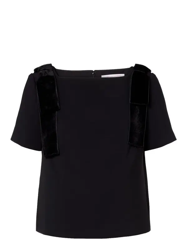 Carolina Herrera Bow-detail Velvet-trimmed Crêpe Top - Black