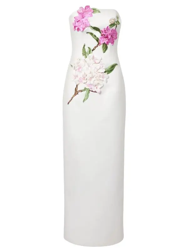 LEO LIN Rayna Floral-appliqué Bustier Dress - White