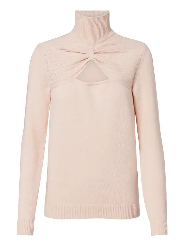 Valentino Garavani Cutout Gathered Virgin Wool Turtleneck Sweater - Pink