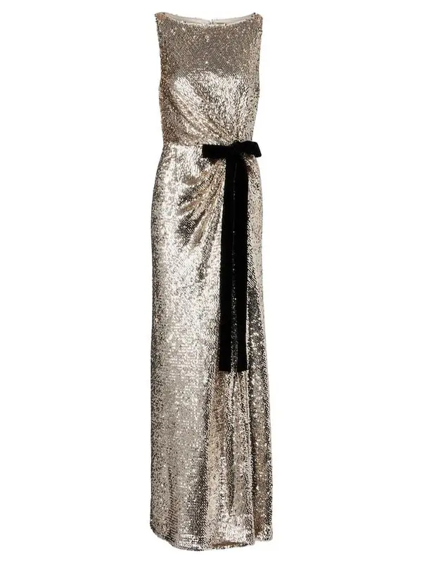 Simkhai Felicity Draped Sequined Gown - Gold