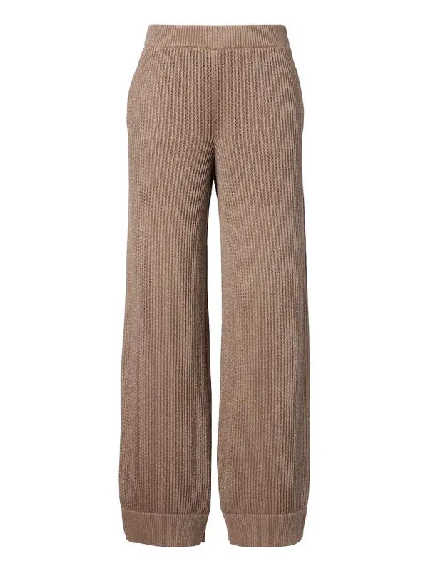 Brunello Cucinelli Ribbed-knit Cotton-blend Wide-leg Pants - Brown