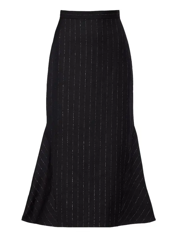 Erdem Pinstripe Wool Midi Skirt - Black