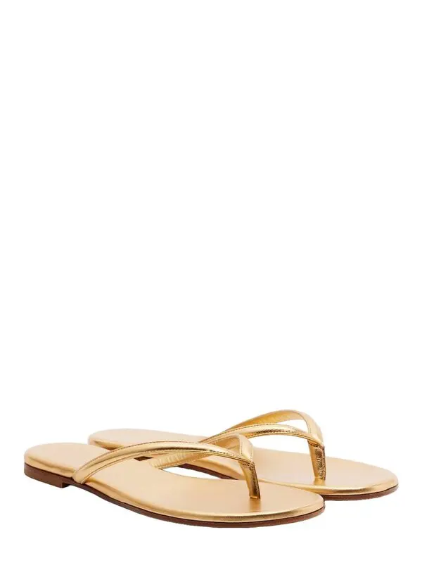 GIANVITO ROSSI Calypso Metallic Leather Thong Sandals - Gold