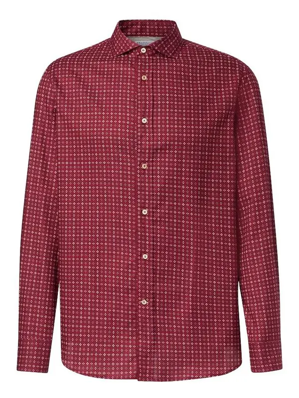 Brunello Cucinelli Checked Cotton Poplin Shirt - Burgundy