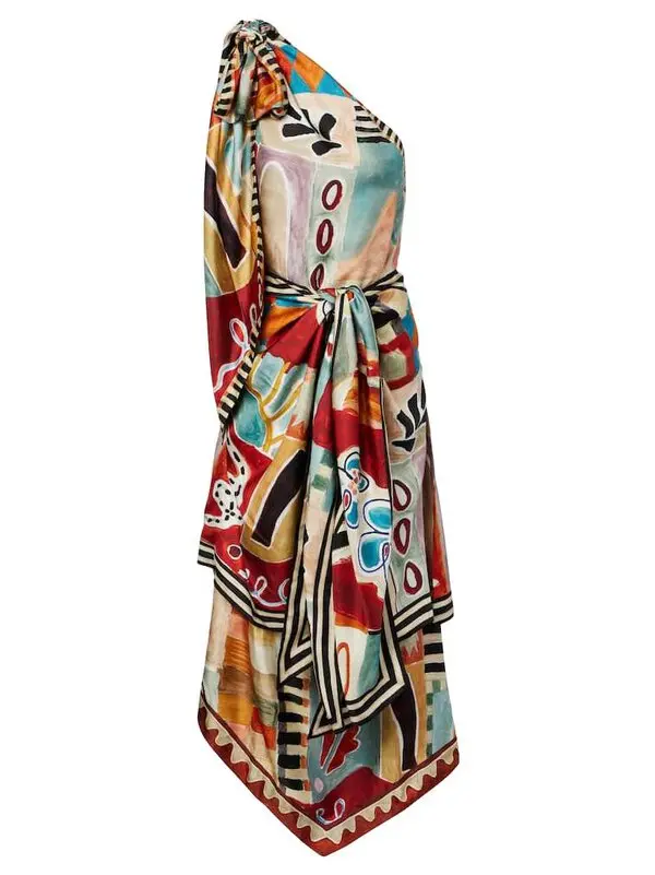 ALEMAIS Alémais Michelle One-shoulder Silk Midi Dress - Multicoloured