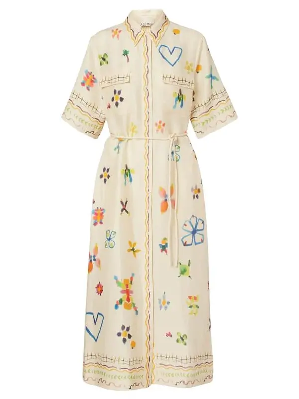 ALEMAIS Sidi Floral Linen-blend Shirt Dress - White