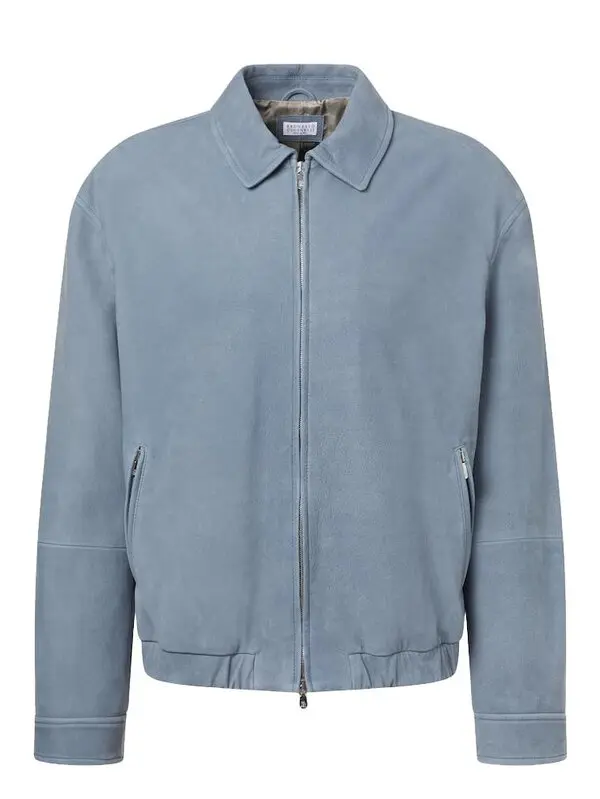 Brunello Cucinelli Leather Blouson Jacket - Blue