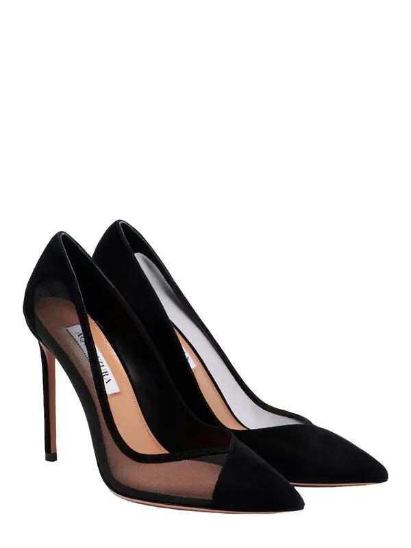 AQUAZZURA Studio 105 Mesh-trimmed Suede Pumps - Black