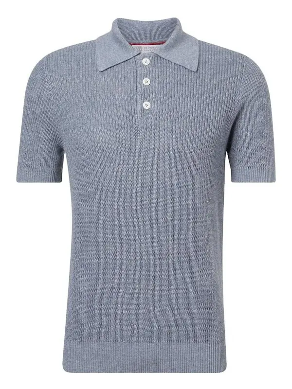 Brunello Cucinelli Linen And Cotton Polo Shirt - Blue
