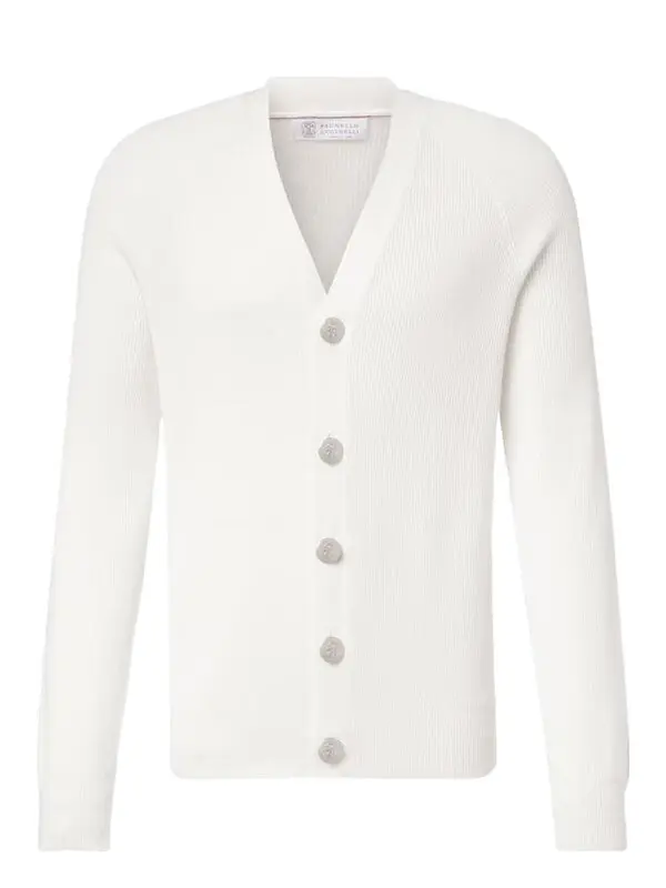 Brunello Cucinelli Ribbed-knit Cotton Cardigan - White