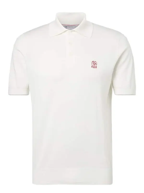 Brunello Cucinelli Embroidered Cotton Piqué Polo Shirt - White