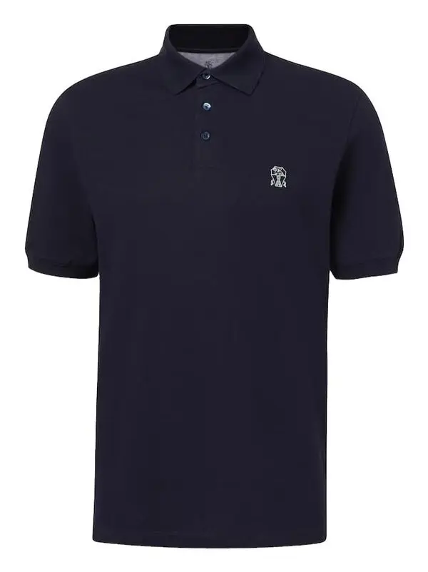 Brunello Cucinelli Embroidered Cotton Piqué Polo Shirt - Blue