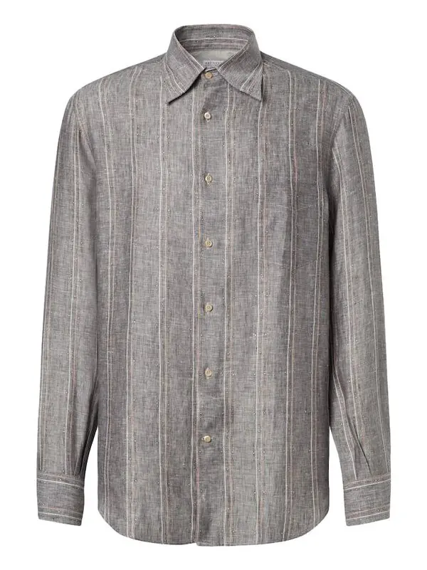 Brunello Cucinelli Pinstripe Linen Shirt - Grey