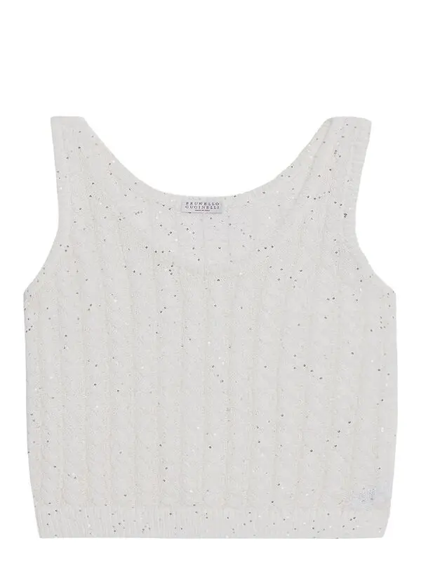 Brunello Cucinelli Linen Paillette Cable-knit Tank Top - White