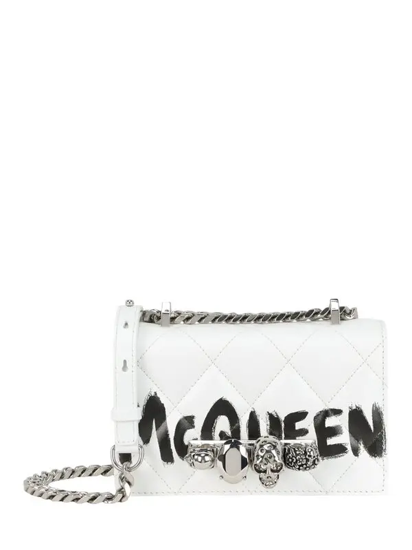 Alexander McQueen Mini Graffiti Jeweled Shoulder Bag - White