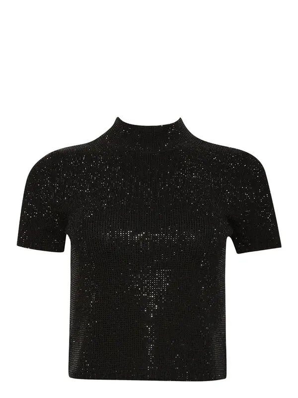 Alexander Wang Mock Neck Tee With Hotfix Crystal - Black