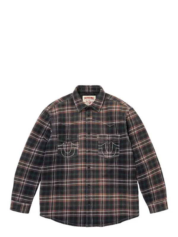 Supreme X True Religion Quilted Lined Plaid Flannel Shirt - Black