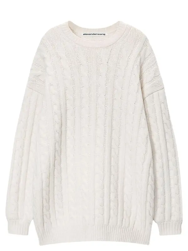 Alexander Wang Long-sleeve Cable Pullover Dress With Bead Detail - White