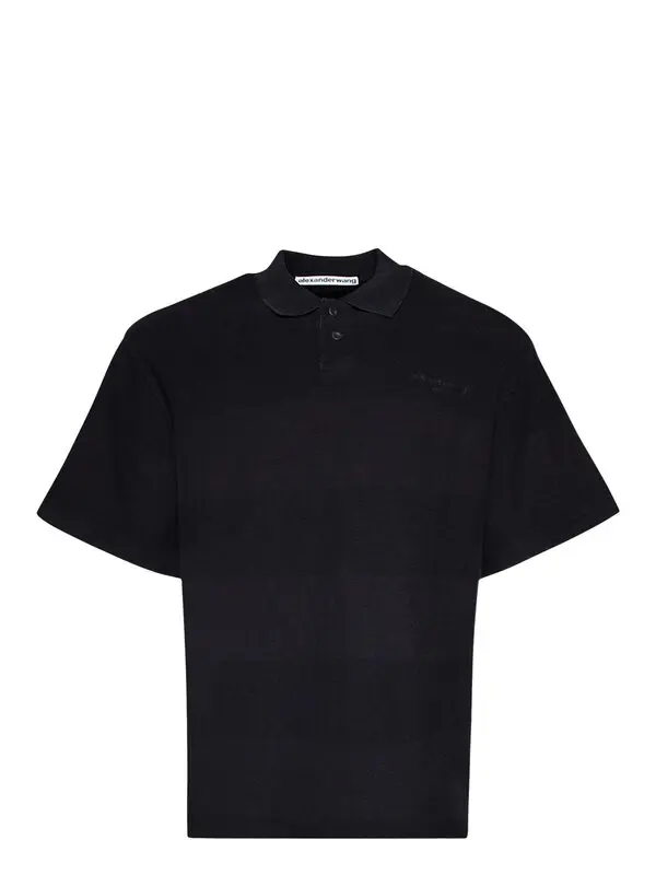 Alexander Wang Short-sleeve Polo With Rib Collar Overdyed Stripe - Black