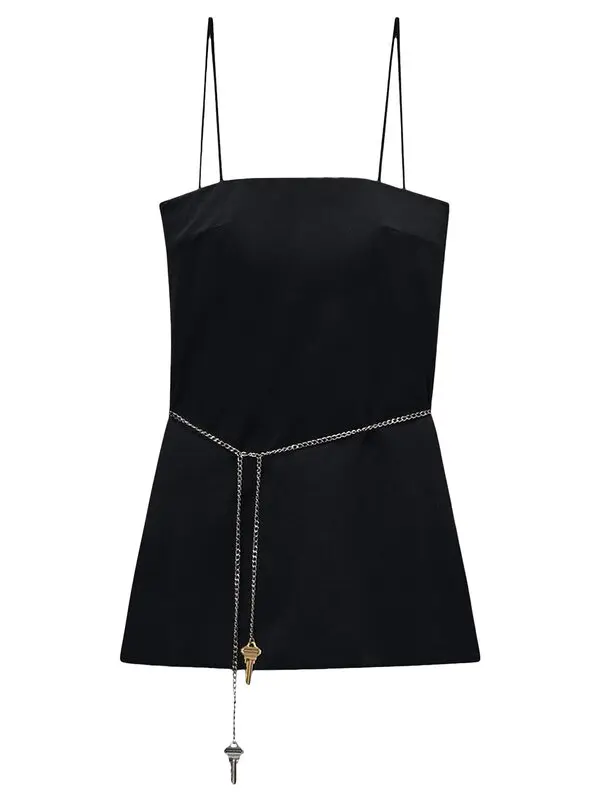 Alexander Wang Mini Dress With Built-in Short And Waist Chain - Black