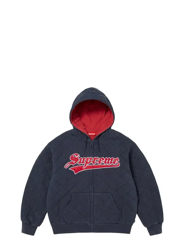 Supreme Quilted Zip Up Hooded Sweatshirt - Blue