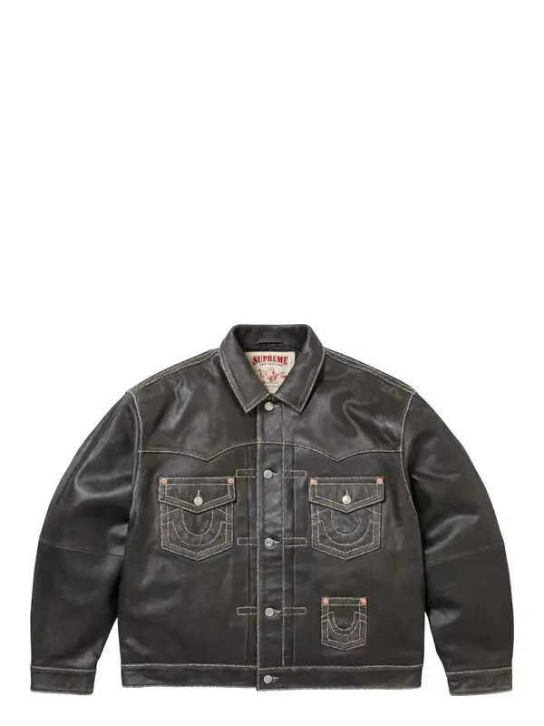 Supreme X True Religion Leather Trucker Jacket - Black