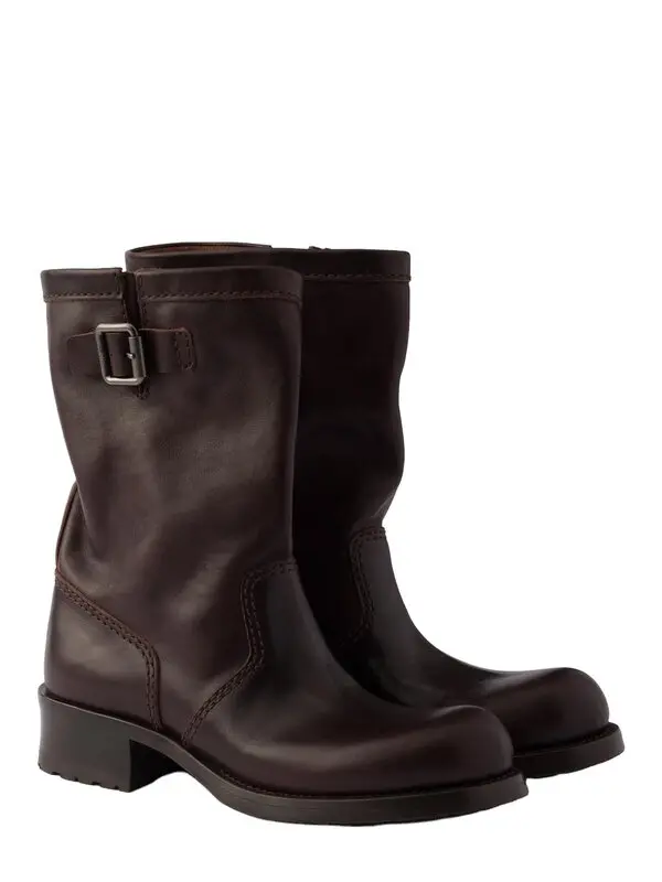 Prada Leather Mid-calf Boots - Brown