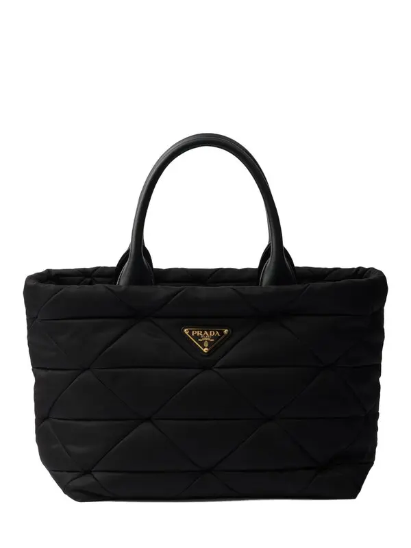 Prada Medium Padded Re-nylon And Leather Tote Bag - Black