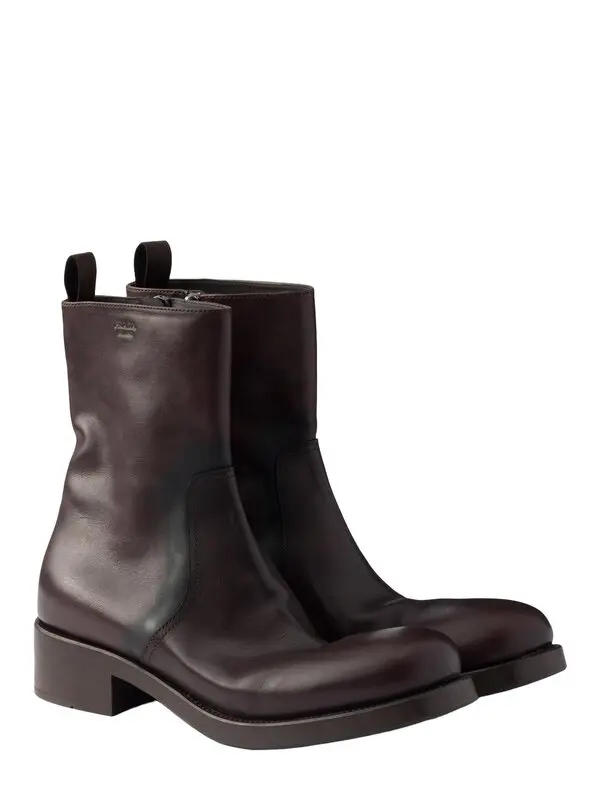Prada Leather Mid-calf Boots - Dark Brown