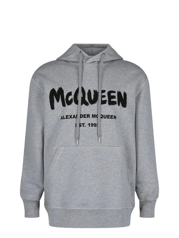 Alexander McQueen Graffiti Logo Hooded Sweatshirt - Grey