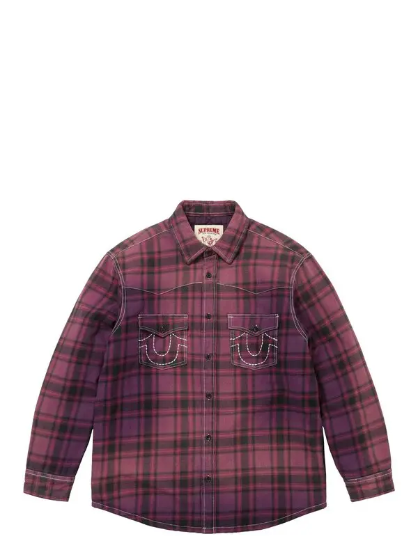 Supreme X True Religion Quilted Lined Plaid Flannel Shirt - Purple