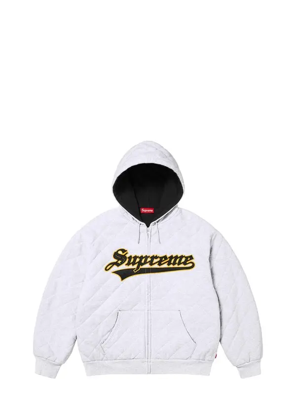 Supreme Quilted Zip-up Hooded Sweatshirt - Grey