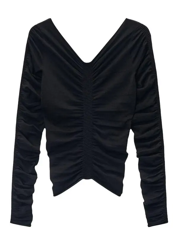 Alexander Wang Long-sleeve Wide V-neck Ruched Pullover - Black