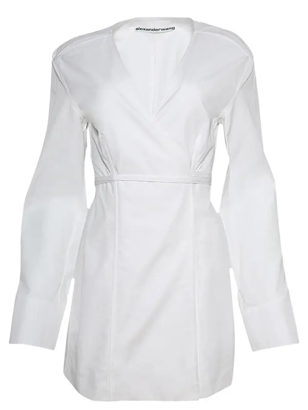 Alexander Wang Slit Tailored Shirtdress With Waist Tie - White