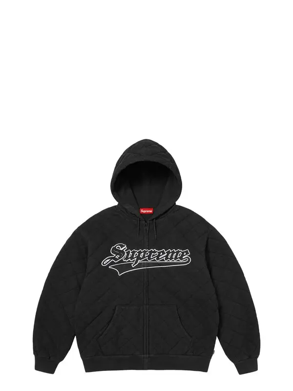 Supreme Quilted Zip Up Hooded Sweatshirt - Black