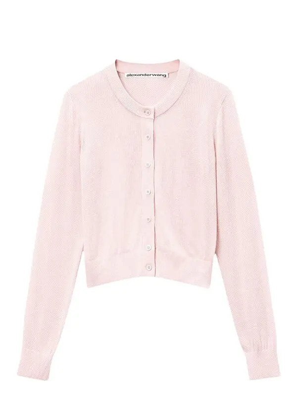 Alexander Wang Cropped Crewneck Cardigan With Bead Embellishment - Pink