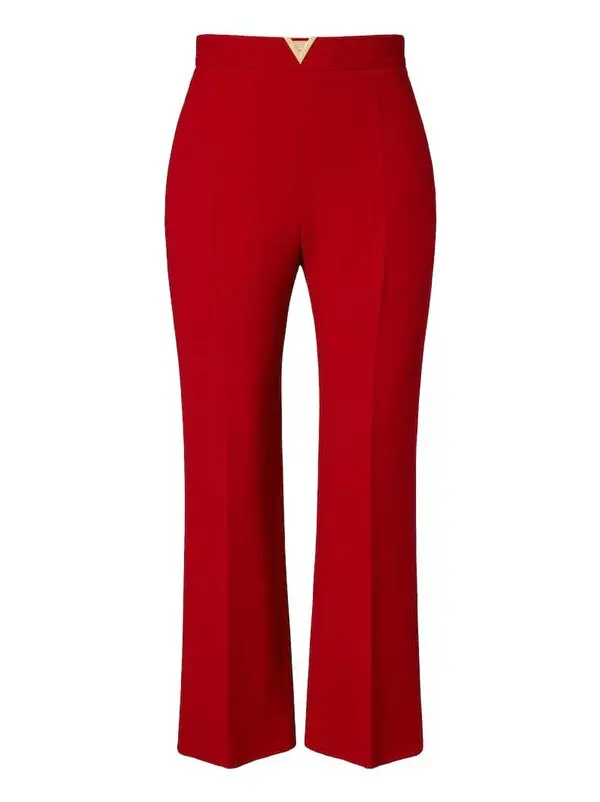 Valentino Garavani Vlogo Cropped Virgin Wool Crepe Straight Pants - Red