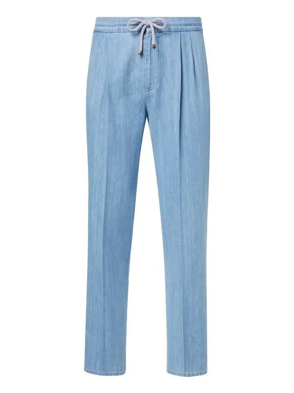 Brunello Cucinelli Pleated Straight Cotton Trousers - Blue