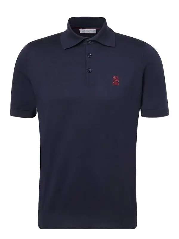 Brunello Cucinelli Embroidered Cotton Pique Polo Shirt - Blue