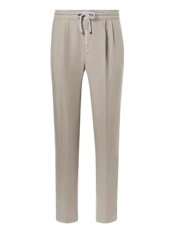Brunello Cucinelli Pleated Linen Straight Pants - Grey