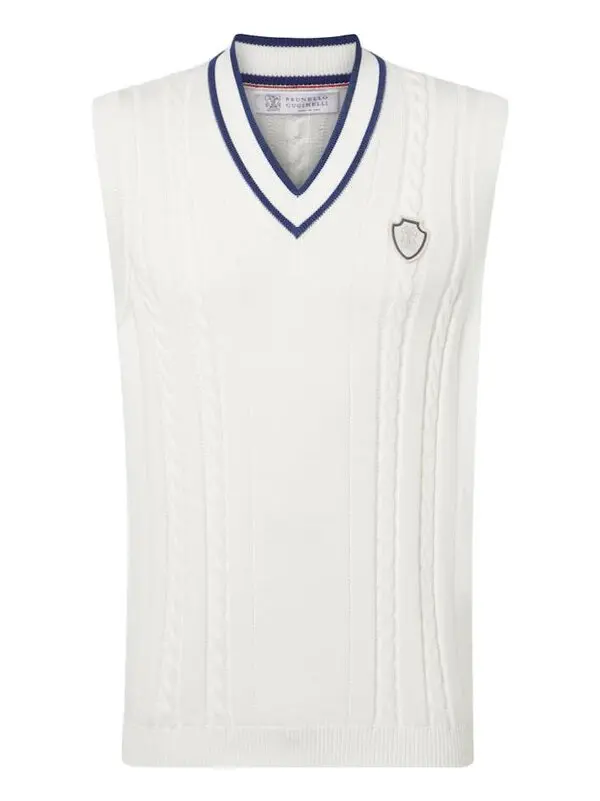 Brunello Cucinelli Cable-knit Embroidered Cotton Sweater Vest - White