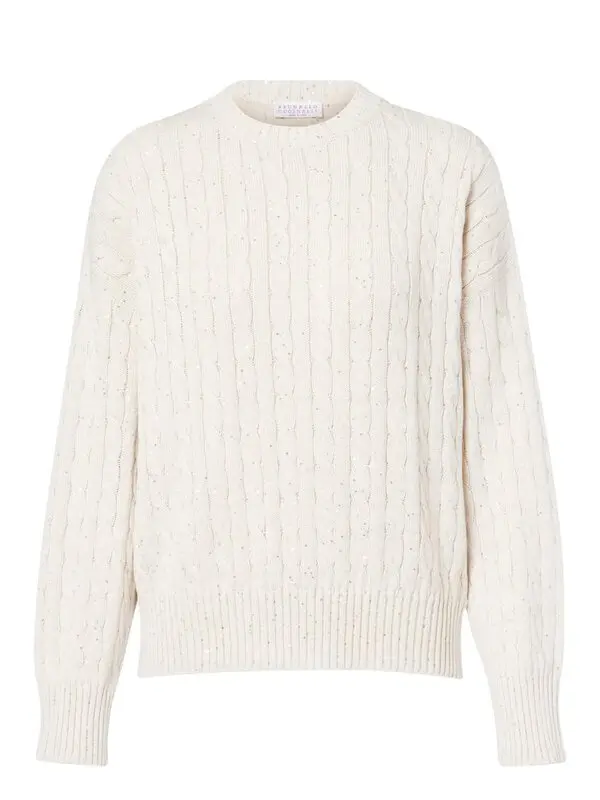 Brunello Cucinelli Sequined Cotton-blend Sweater - Beige