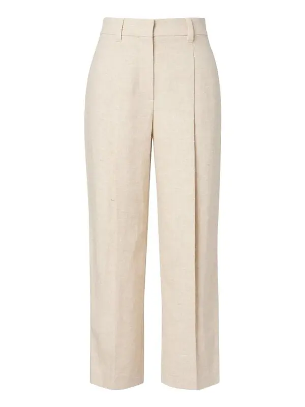 Brunello Cucinelli Cropped Linen And Silk-blend Wide-leg Pants - Beige