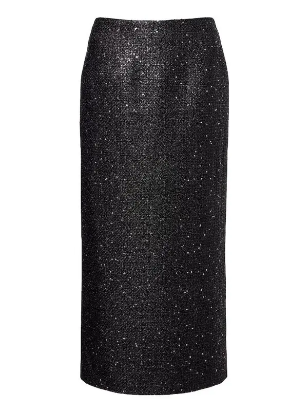 Carolina Herrera Sequined Lame Tweed Pencil Skirt - Black